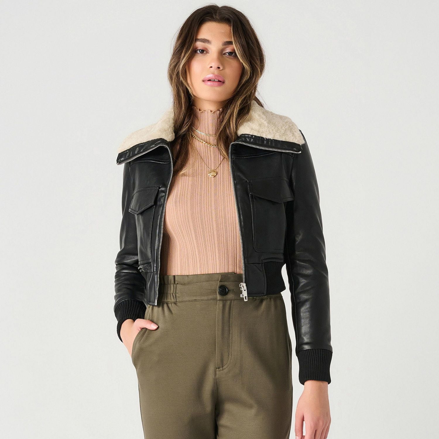 Click here for Devoted Plush Collar Faux Leather Jacket Xl prices