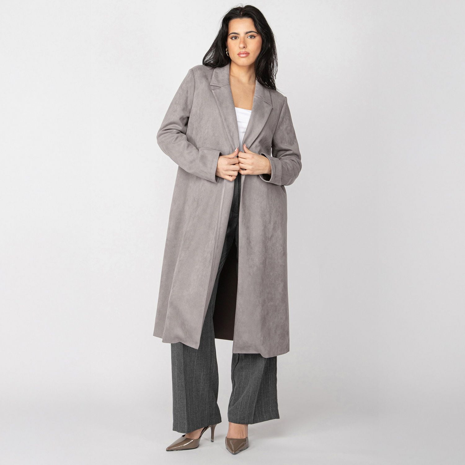 Click here for Devoted Midi-Length Buttoned Blazer Grey M prices