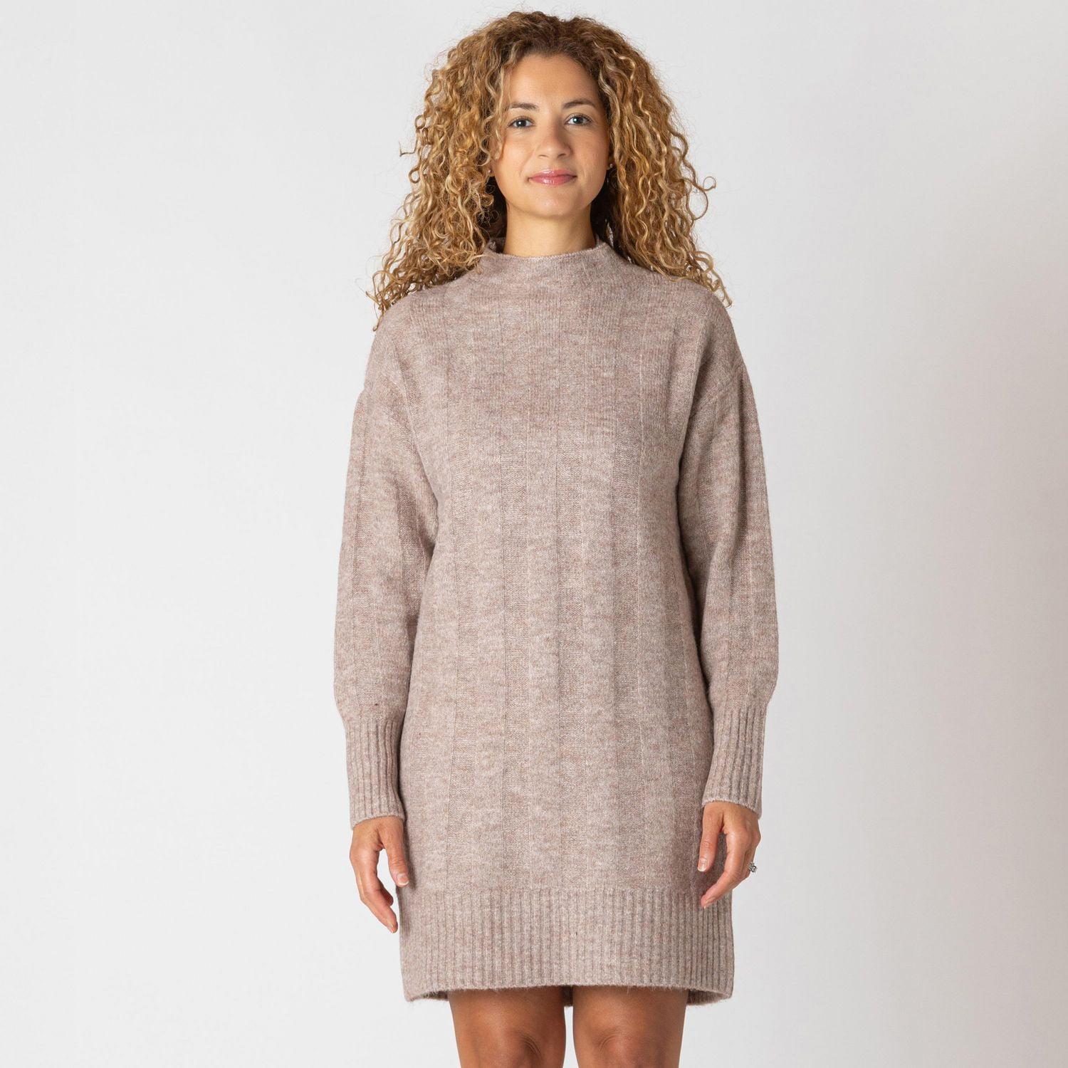 Click here for Devoted Long Sleeve Wide Rib Mock Neck Sweater Dre... prices