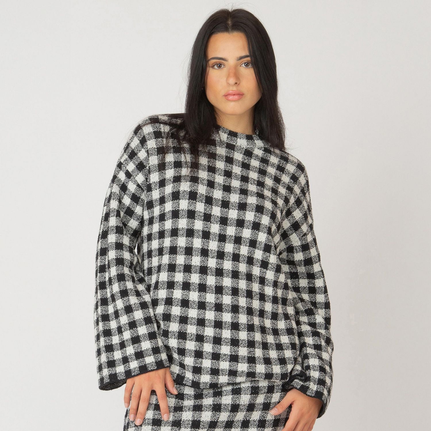 Click here for Devoted Long Sleeve Loose-Fit 2-Tone Check Sweater... prices