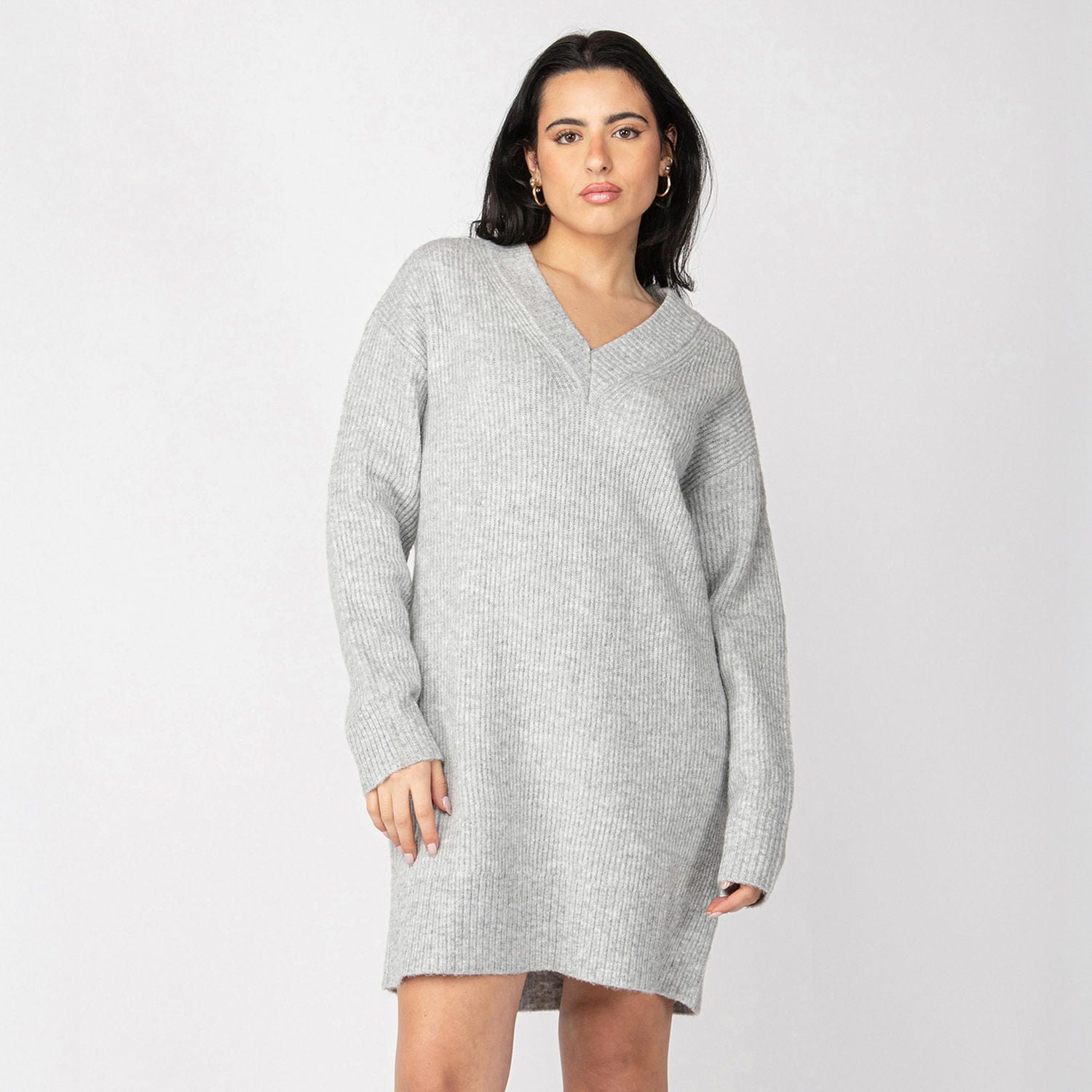 Click here for Devoted Long Sleeve V-Neck Mini Sweater Dress L prices