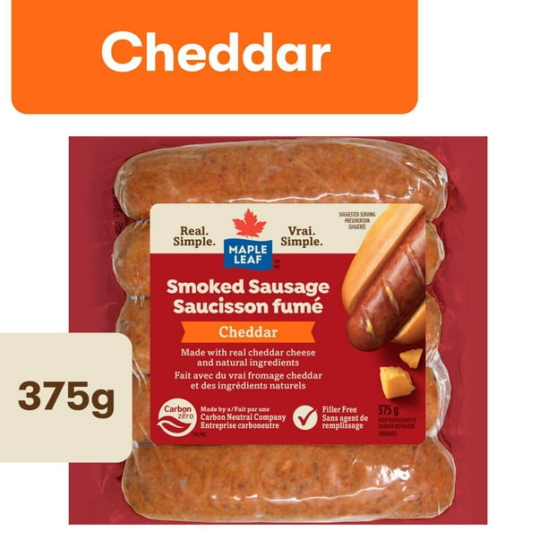 Maple Leaf Natural Smoked Cheddar Sausage, 5 Sausages, 375 g - Walmart.ca