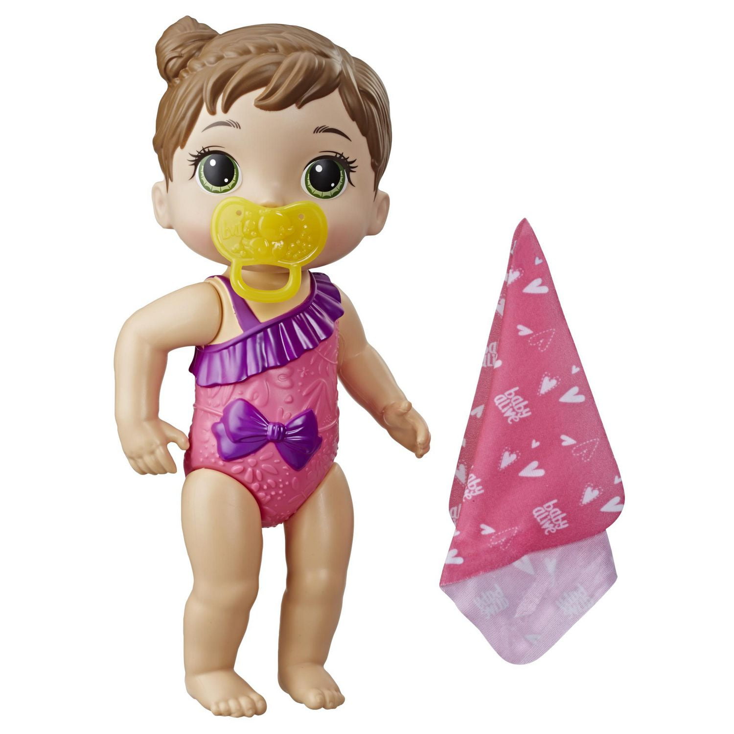 Baby Alive Splash n Snuggle Baby Brown Hair Doll For Water Play Towel and Pacifier Accessories Walmart