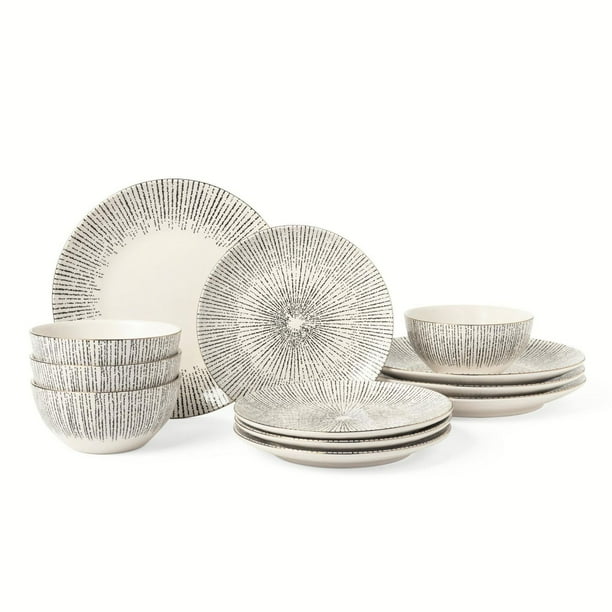 Thyme & Table Riley Collection, 12-Piece Stoneware Dinnerware Set, Dish ...