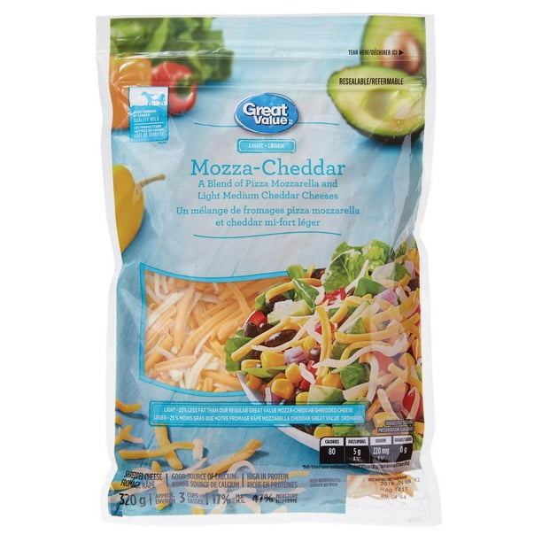 Great Value Light Mozza-Cheddar Shredded Cheese, 320 g - Walmart.ca