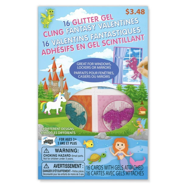 Mello Smello 16CT Glitter Gel Cling Fantasy Valentines Kiddie Cards, 4 ...