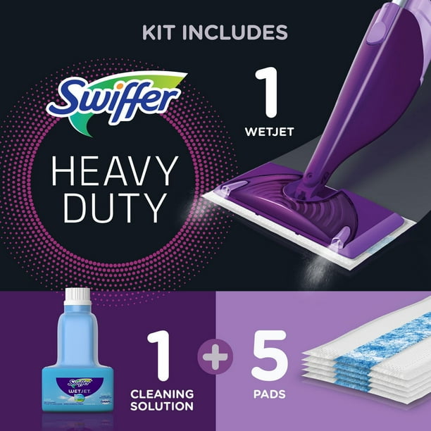 Swiffer WetJet Mop Starter Kit (1 Spray Mop, 5 Mopping Pads, 1 Floor ...