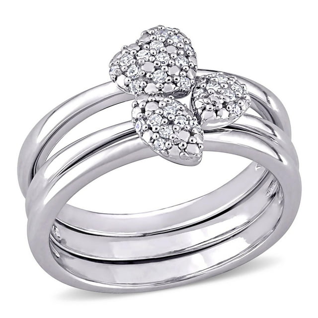 Miabella 1/6 Carat T.W. Diamond Sterling Silver Stacking 3-Piece Ring ...