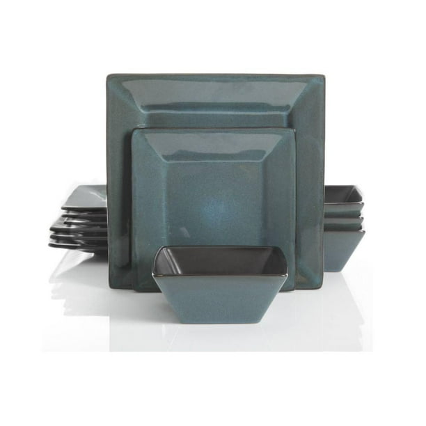 Gibson Select Chelsea Lane 12 Piece Square Stoneware Dinnerware Set ...