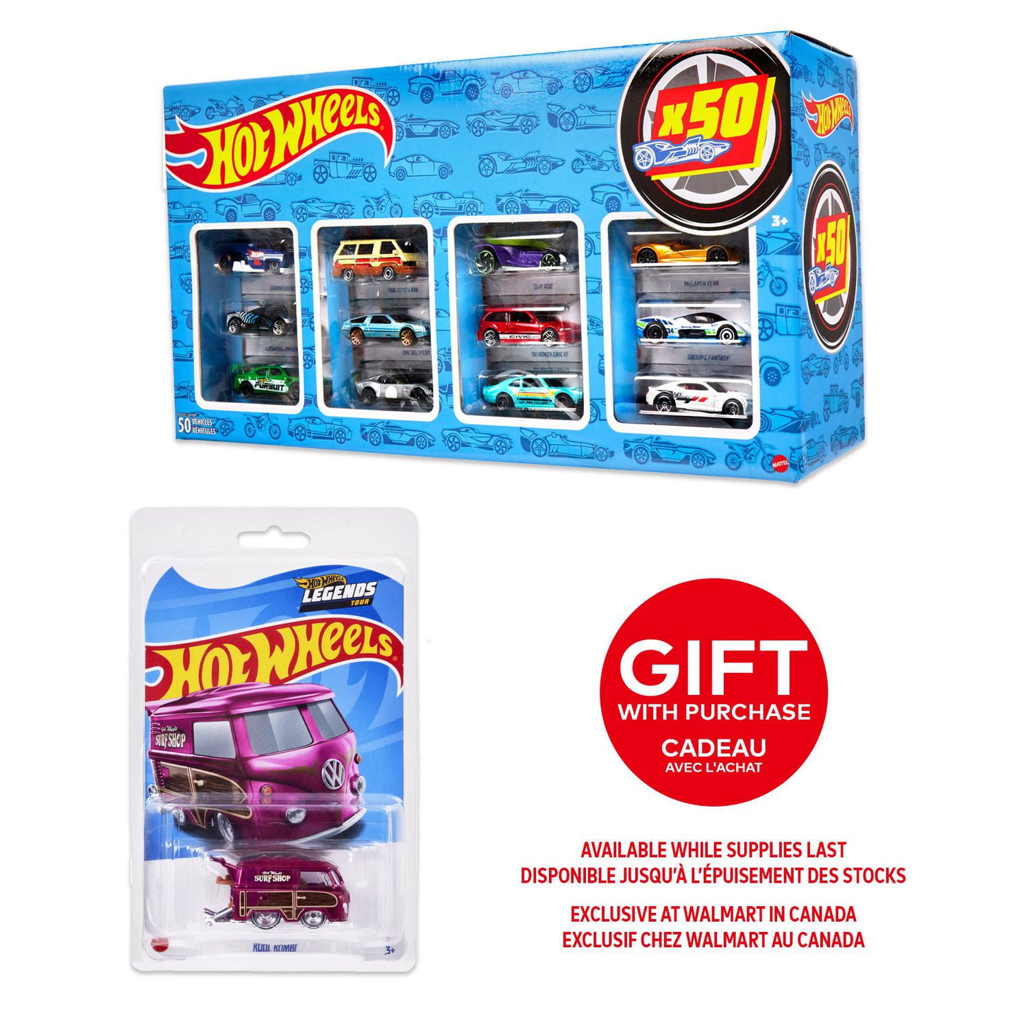Hot Wheels Cars Set of 50 Toy Cars Trucks Aircraft in 1 64 Scale Styles May Vary Walmart