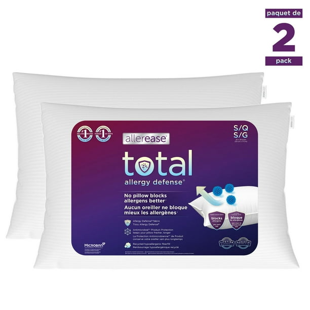 AllerEase Total Allergy Defense Antimicrobial Bed Pillow Standard Size, 2 Pack - Walmart.ca
