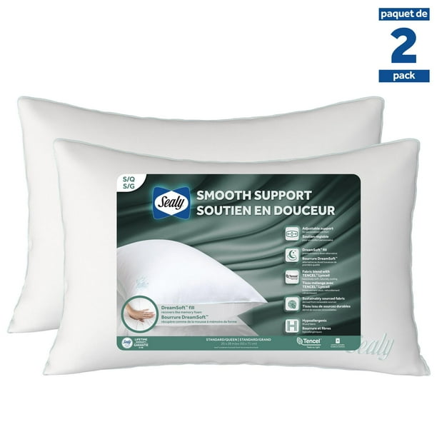 Sealy Smooth Support Down Alternative Machine Washable Bed Pillows ...