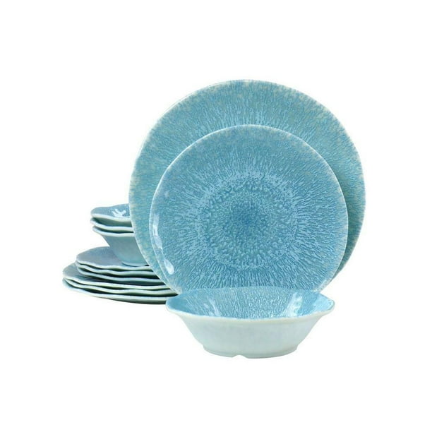 Gibson Home Indigo Frost 12 Piece Melamine Dinnerware Set, Metallic ...