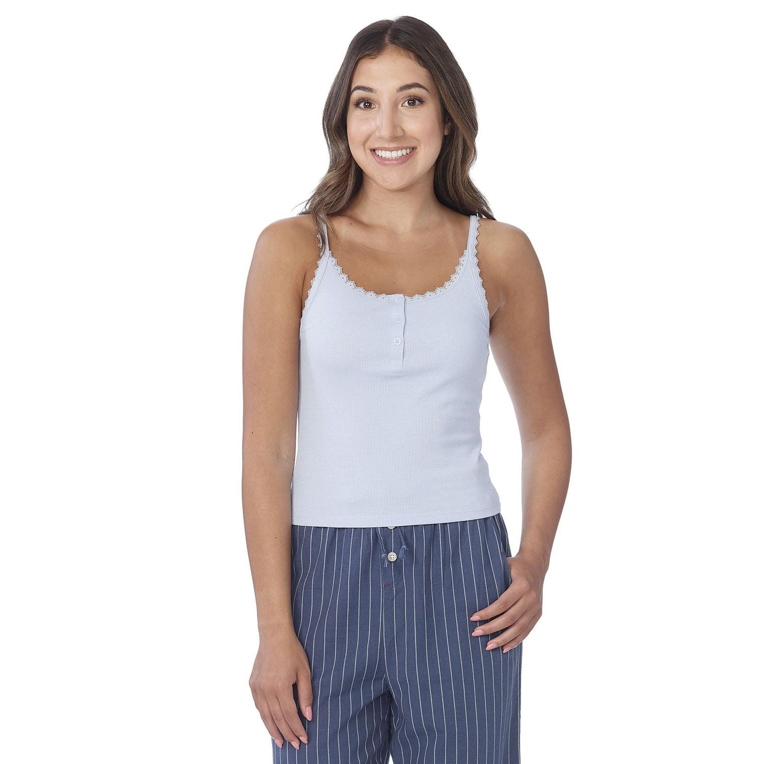 Click here for Secret Sleep Rib Cami With Buttons And Lace - Onli... prices