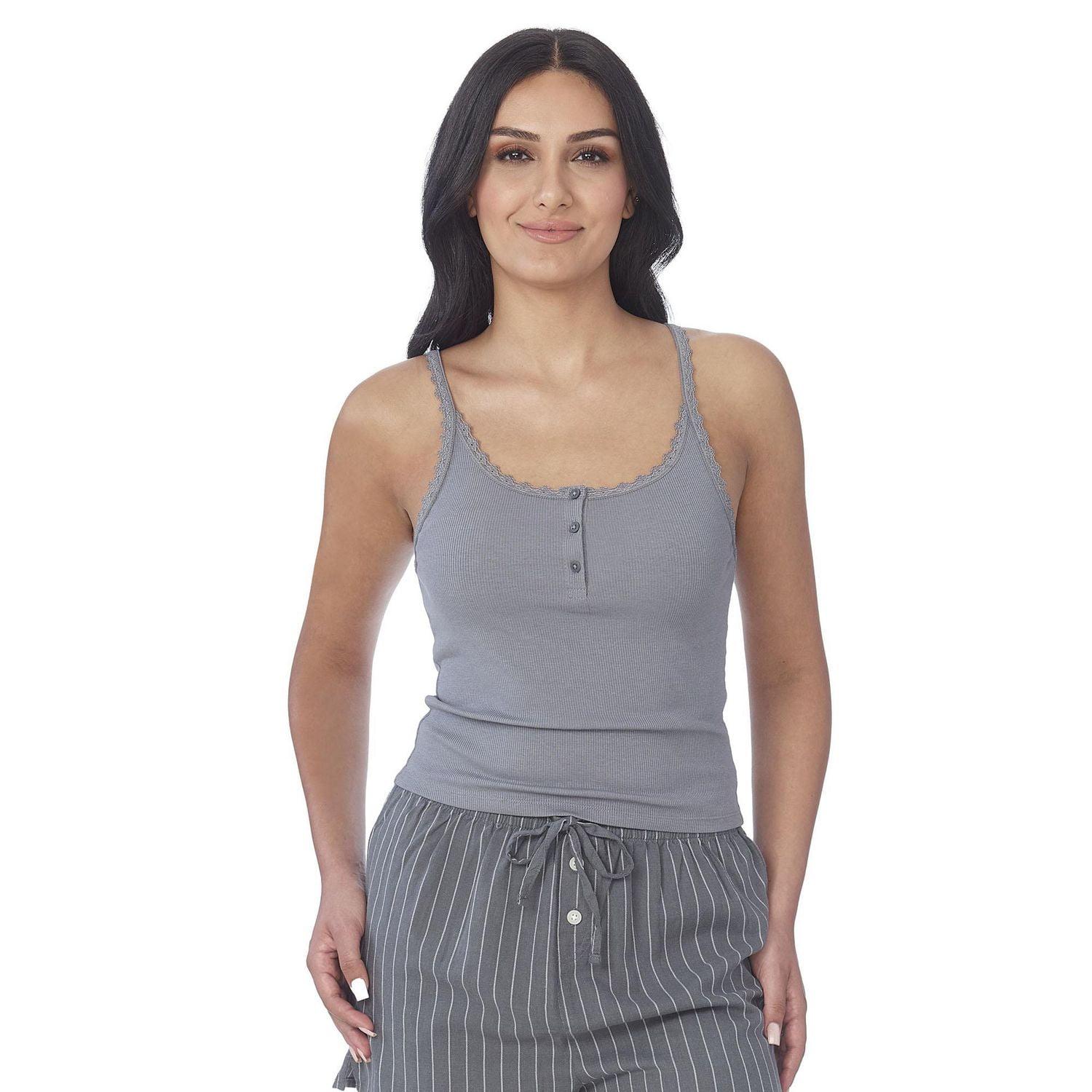 Click here for Secret Sleep Rib Cami With Buttons And Lace - Onli... prices
