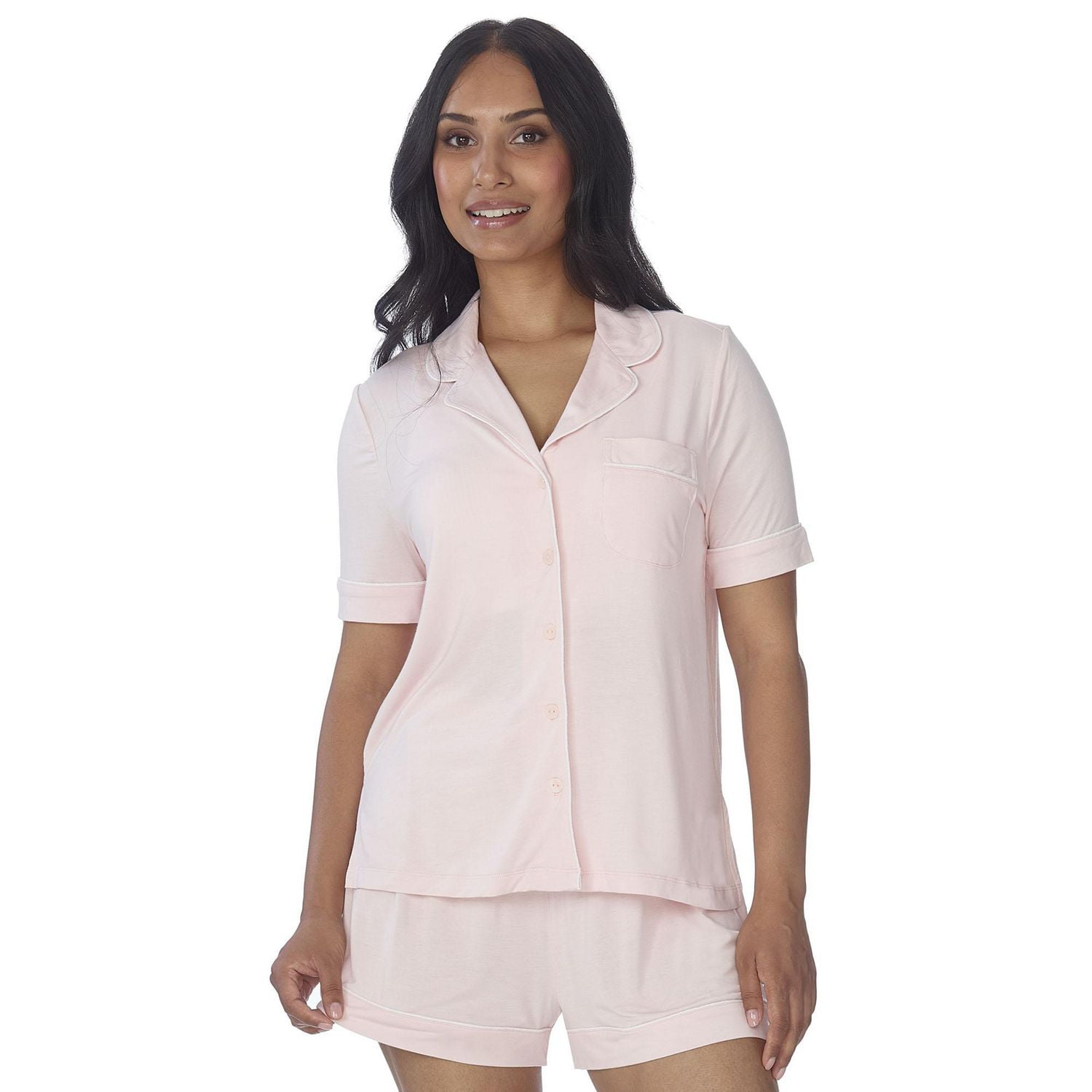 Click here for Secret Sleep Short Sleeve Button Top With Piping -... prices