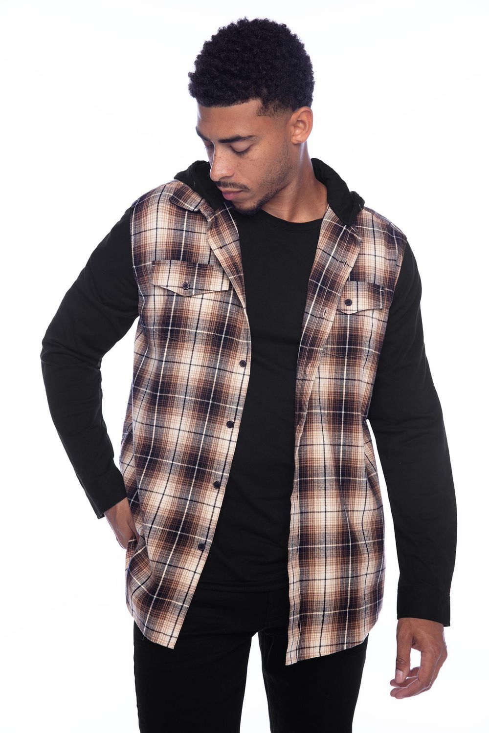 Click here for Jeaniologie Mens Hooded Flannel Shirt With Knit Sl... prices