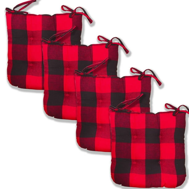 Fabstyles Buffalo Check Chair Pad with 100% Tufted Cotton Cover ...