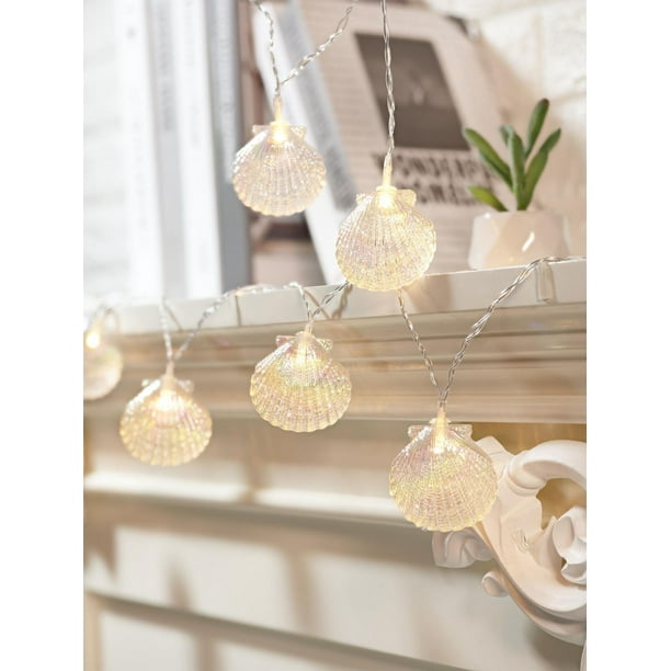 10-Count Battery Operated Warm White LED Iridescent Seashell String ...