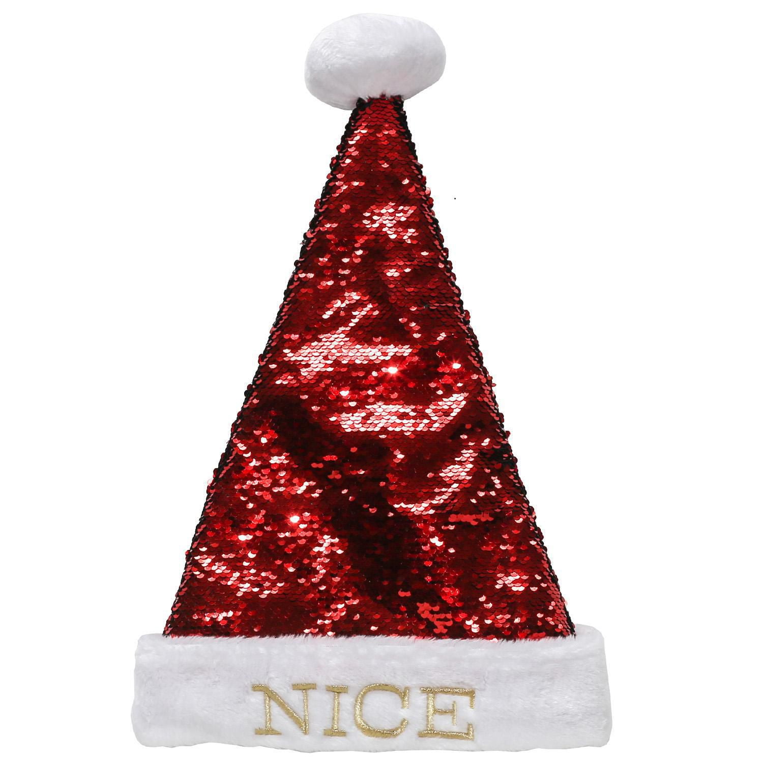 Holiday Time Reversible Santa Hat with Sequins, Naughty/Nice | Walmart ...