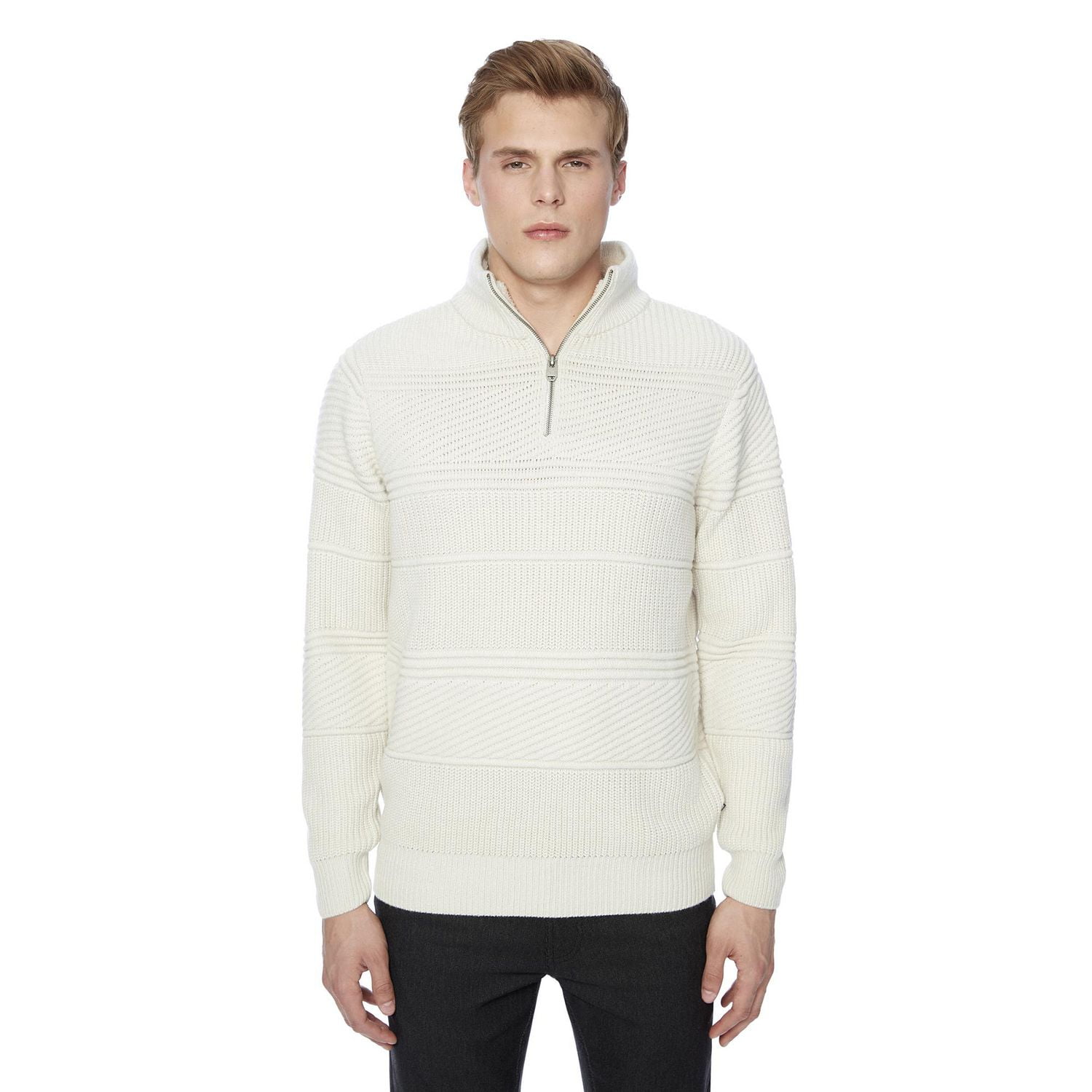 Click here for Dark Black Mens Long-Sleeve 1/4 Zip Mock Neck Swea... prices