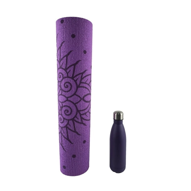 GoZone 5mm Lotus Flower Printed Yoga Mat with Water Bottle Gift Set ...