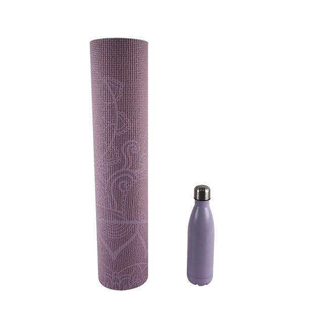 GoZone 5mm Lace Printed Yoga Mat with Water Bottle Gift Set, Lilac ...