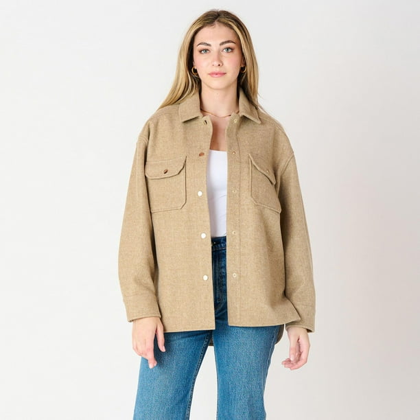 DV Wool knit buttoned shacket with collar - Walmart.ca