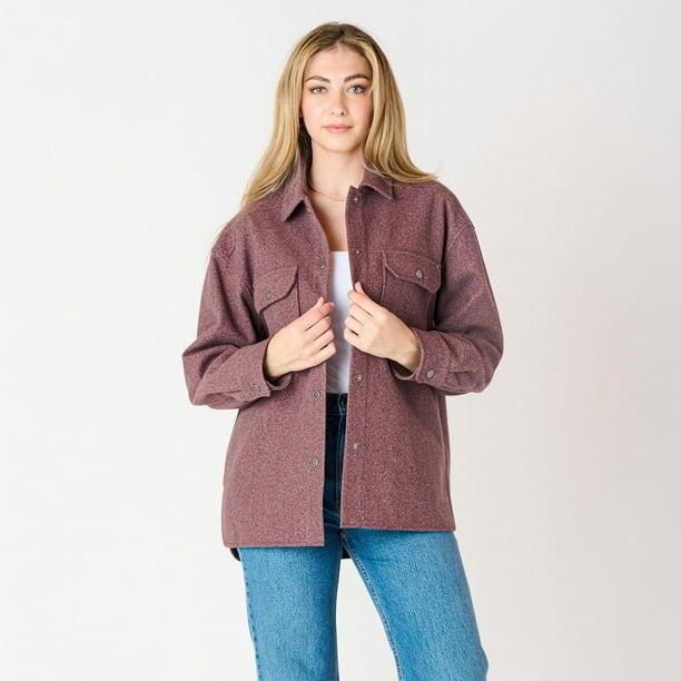 DV Wool knit buttoned shacket with collar - Walmart.ca