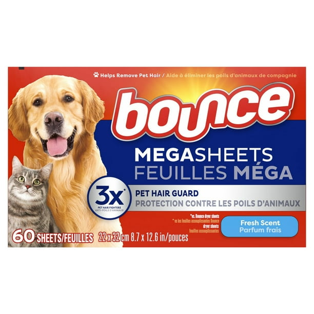 Bounce Pet Hair and Lint Guard Mega Dryer Sheets with 3X Pet Hair ...