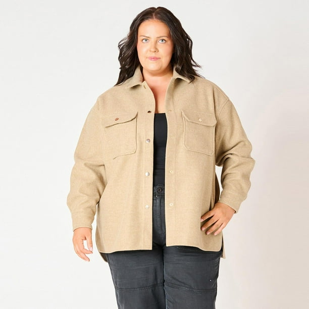 Devoted Women’s Plus size Wool knit buttoned shacket with collar ...