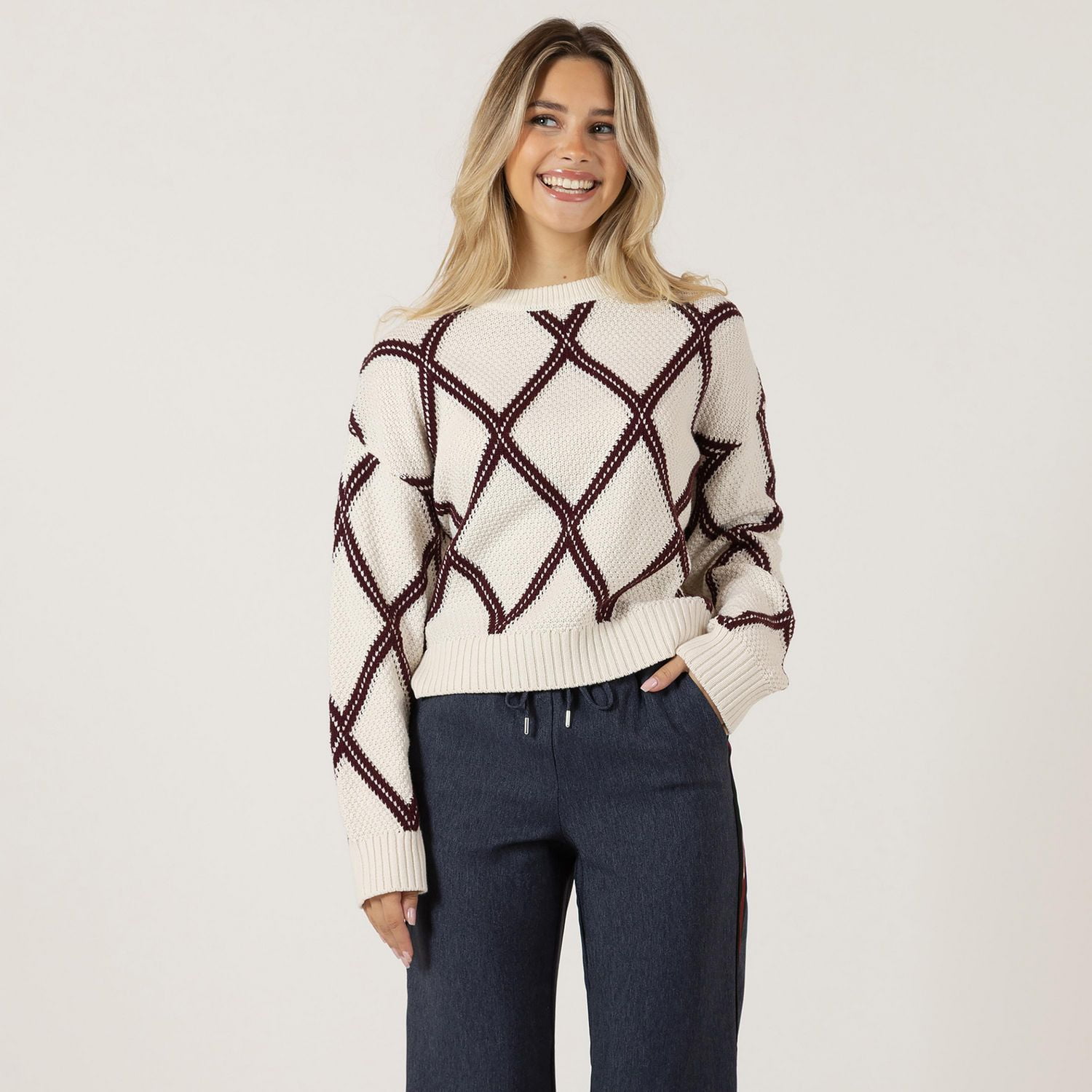 Click here for Bloom Girl Long Sleeve Cropped Diamond Knit Sweate... prices