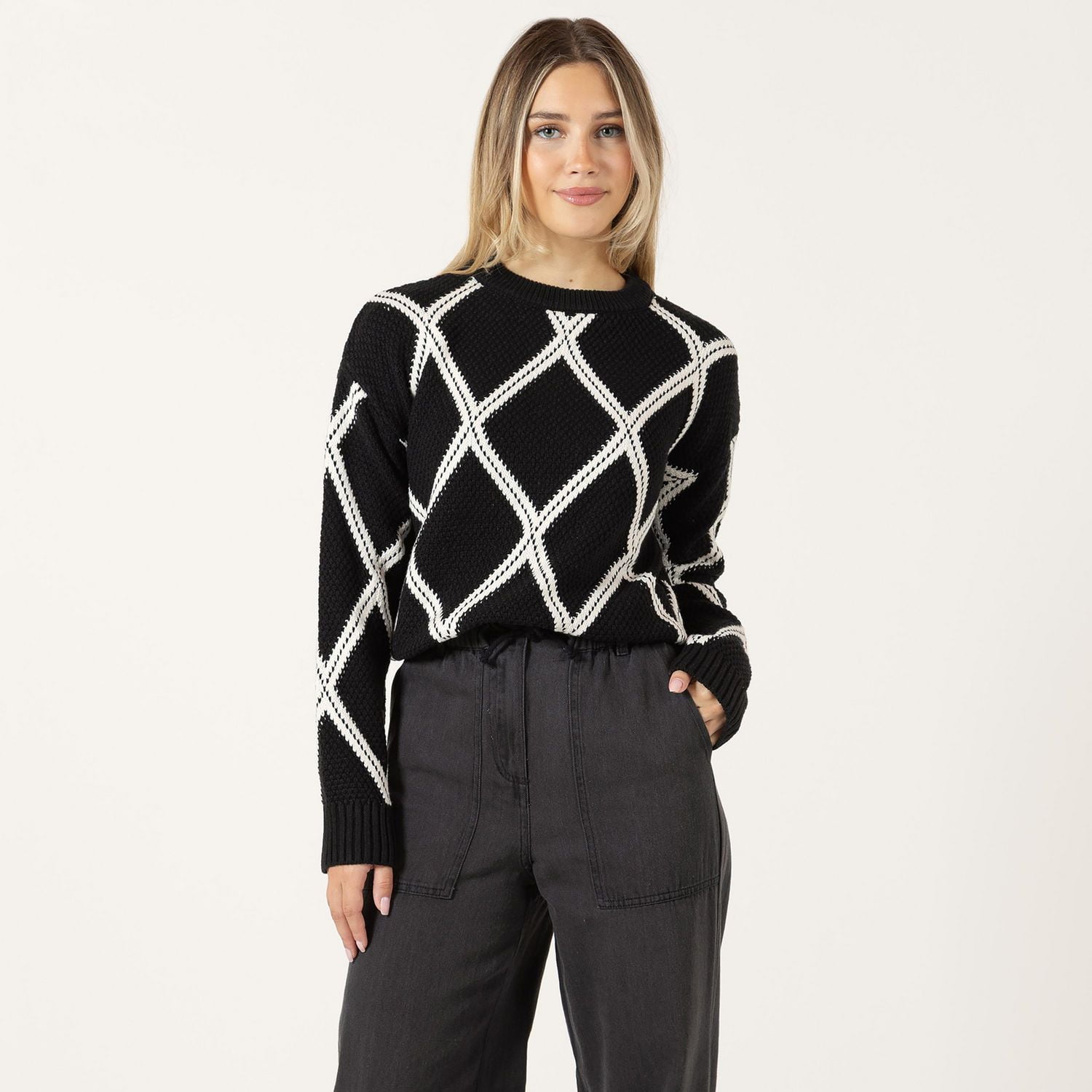 Click here for Bloom Girl Long Sleeve Cropped Diamond Knit Sweate... prices