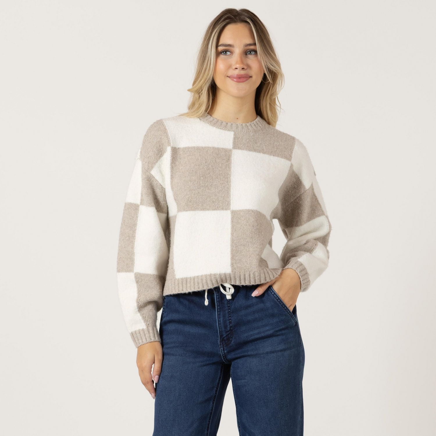 Click here for Bloom Girl Long Sleeve Loose Fit Checkerboard Knit... prices