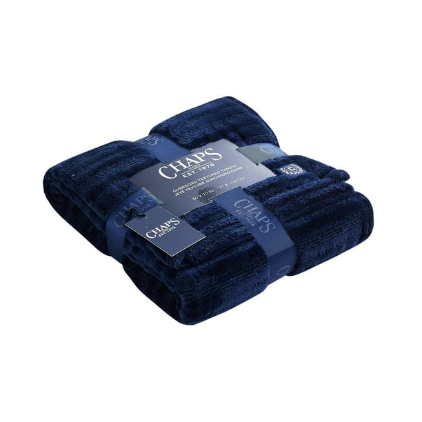 Chaps Solid Silky Soft Flannel Fleece Throw Blanket Navy 50” X 70” (One ...