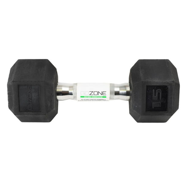 GoZone Rubber-Coated Hex Dumbbell – Black/Chrome, No-roll design ...