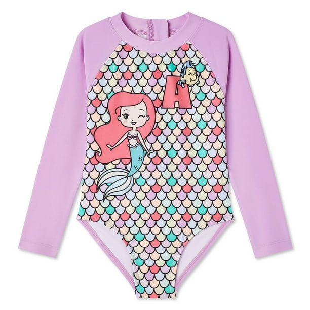 The Little Mermaid Toddler Girls' Rash Guard 1-Piece, Sizes 2T-5T ...