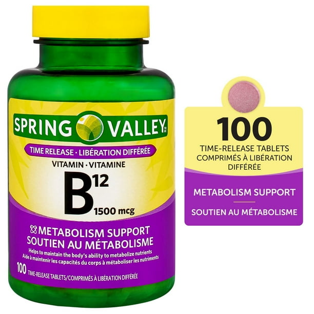 Spring Valley Vitamin B12, 1500 mcg, 100 Time-Release Tablets - Walmart.ca