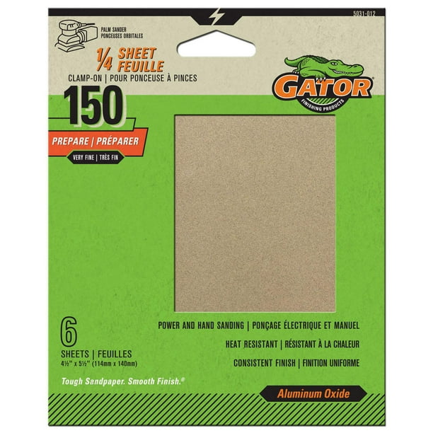 Gator Multi-Surface Clamp-On 1/4 Sanding Sheet -150 Grit, 150 Grit 6 ...
