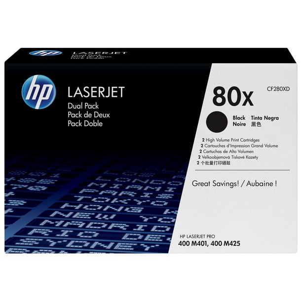 HP 80X (CF280XD) Black High Yield Original Toner, 2 Cartridges - Walmart.ca