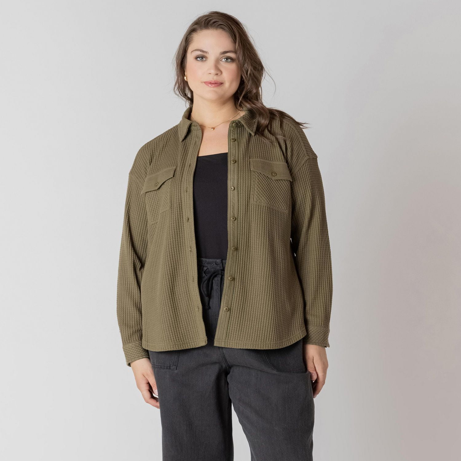 Click here for Devoted Long Sleeve Button Up Thermal Knit Top 1x prices