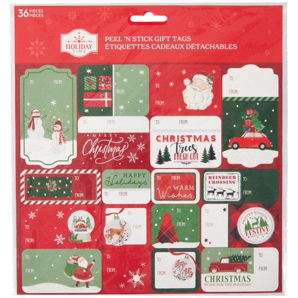 Holiday Time Peel ‘N Stick Red, White and Green Gift Tags, 36 Pieces ...