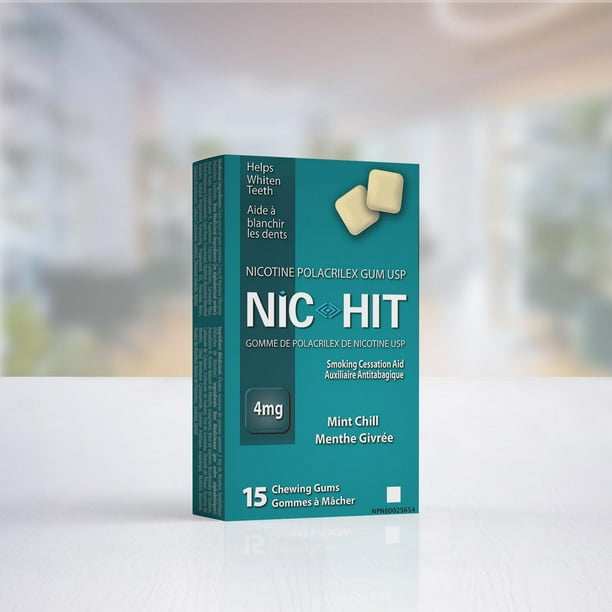 NIC HIT GUM, Nicotine 4 mg, Mint Chill Flavor, Quit Smoking Aid ...