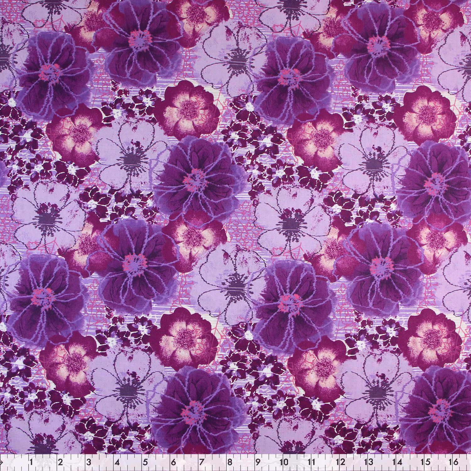 Fabric Creations Purple Watercolour Flowers Cotton Fabric by the Metre ...