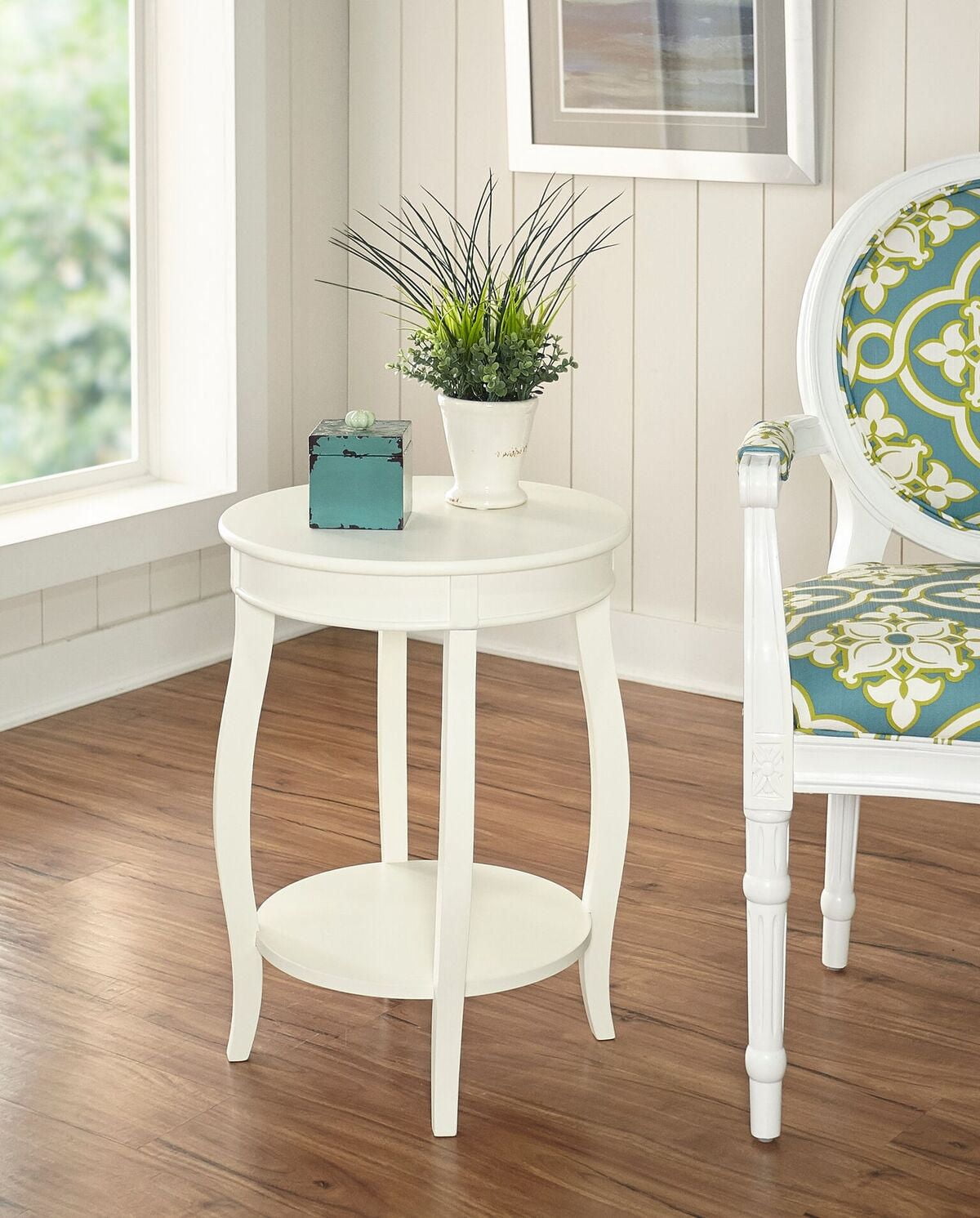Powell White Round Table with Shelf Walmart