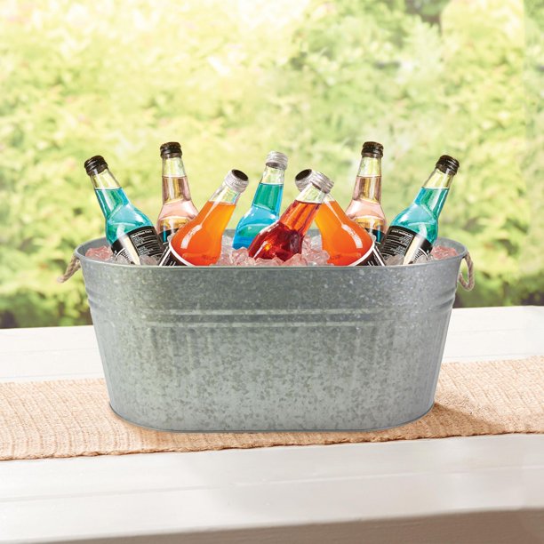 hometrends Antique Color Metal Large Oval Tub with Rope Handle 24 inch ...