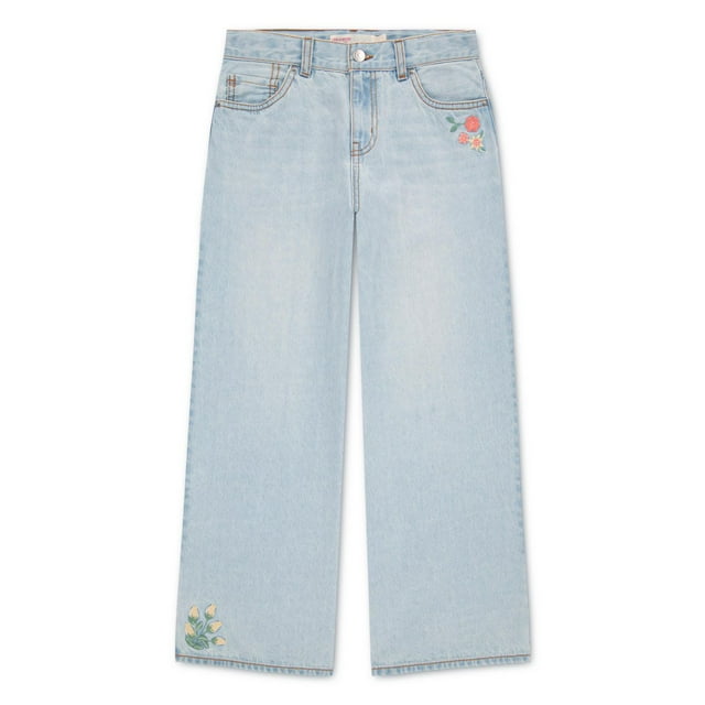 Levi Strauss Signature Girls' Mid-Rise Baggy Embroidered Flower Jeans ...