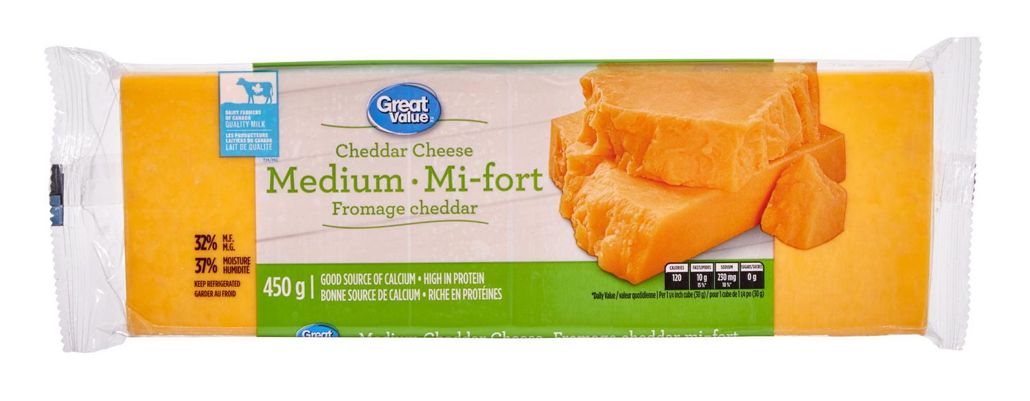 Buy Great Value Medium Cheddar Cheese 450g Online | Walmart Canada