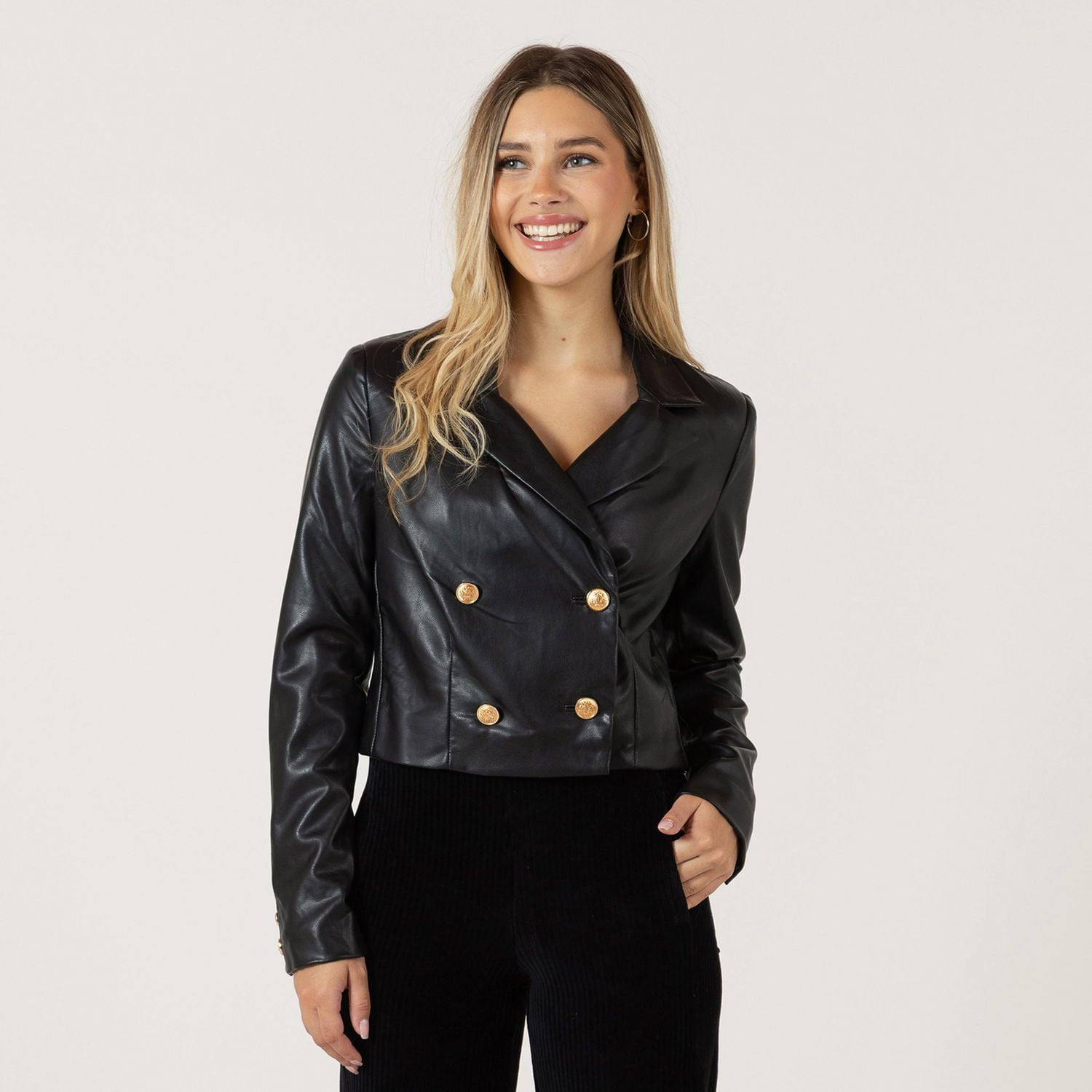 Click here for Bloom Girl Cropped Faux Leather Jacket With V-Neck... prices