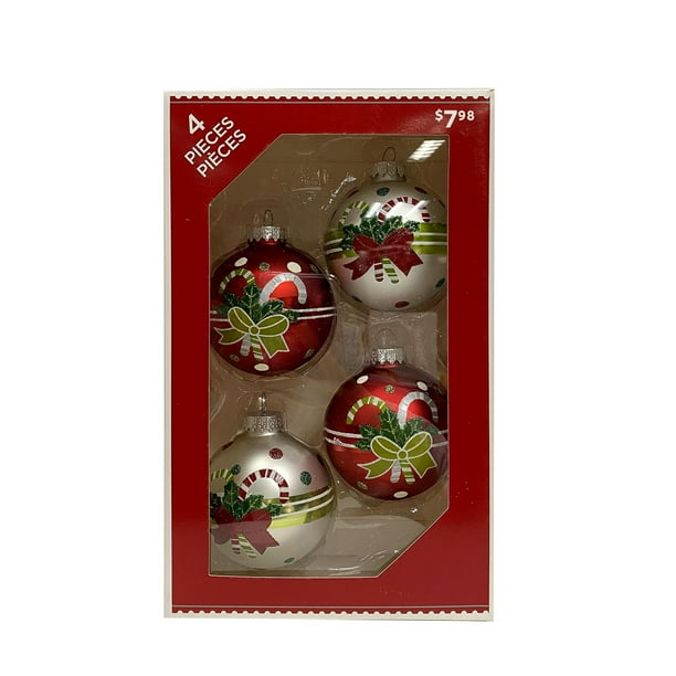 HOLIDAY TIME 65MM CANDY CANE GLASS HANGING BALL ORNAMENT, Size: dia ...